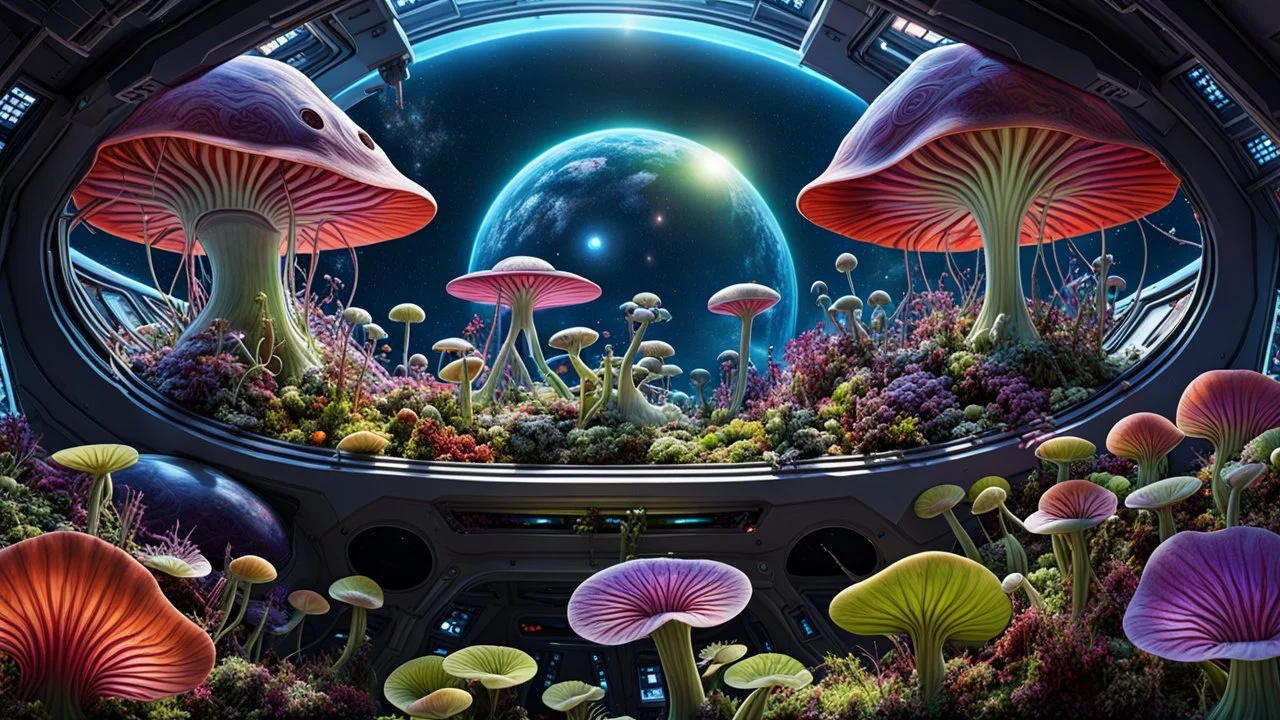 Fungal creatures tending a colorful garden of alie... | Gallery