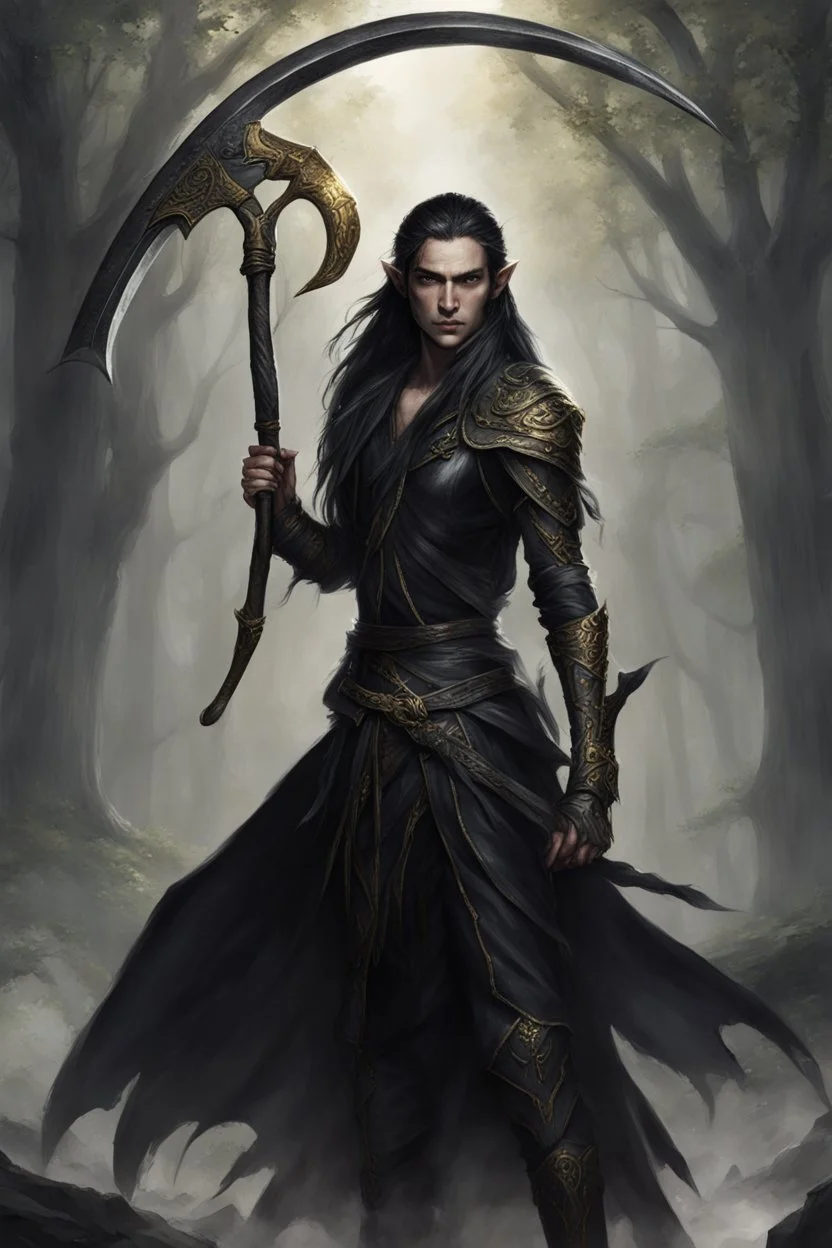 An elven warrior, with golden eyes, long black bra... | Gallery
