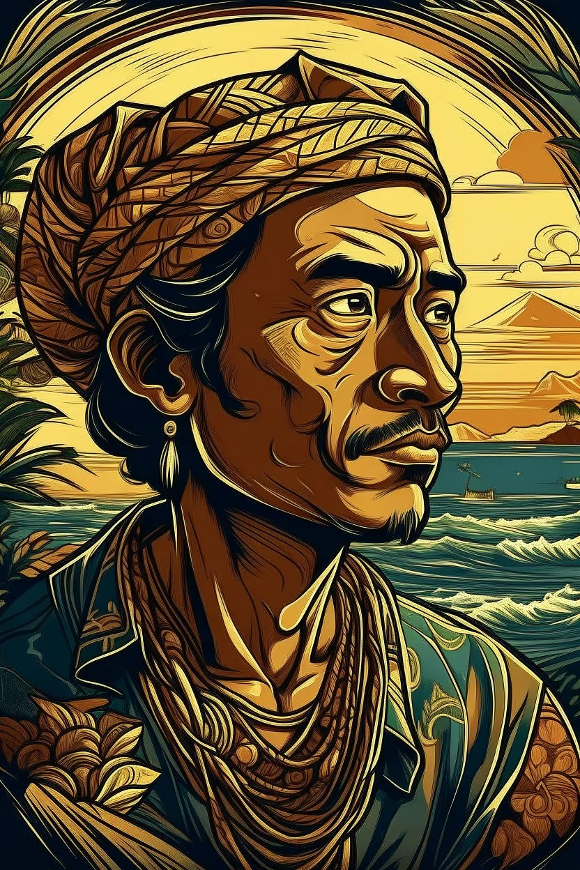 Labuan bajo portrait in vector art style, 3 colour... | Gallery