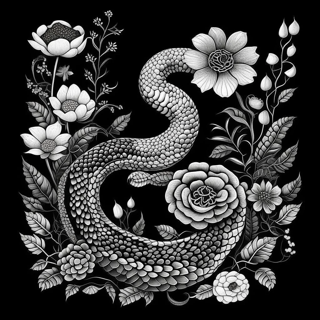 "colorless snake between seeds and big fl..." | @karel on Stablecog