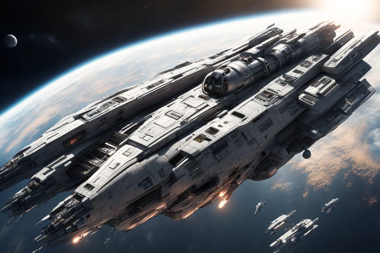 Huge military space warship, futuristic, long, in ... | Gallery