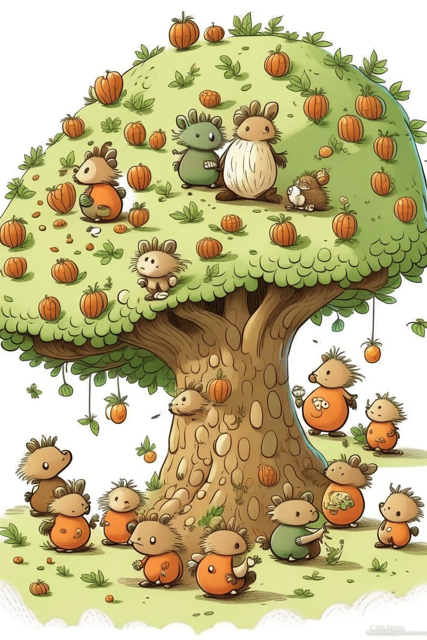 Acorn characters making a colony in a tree | Gallery