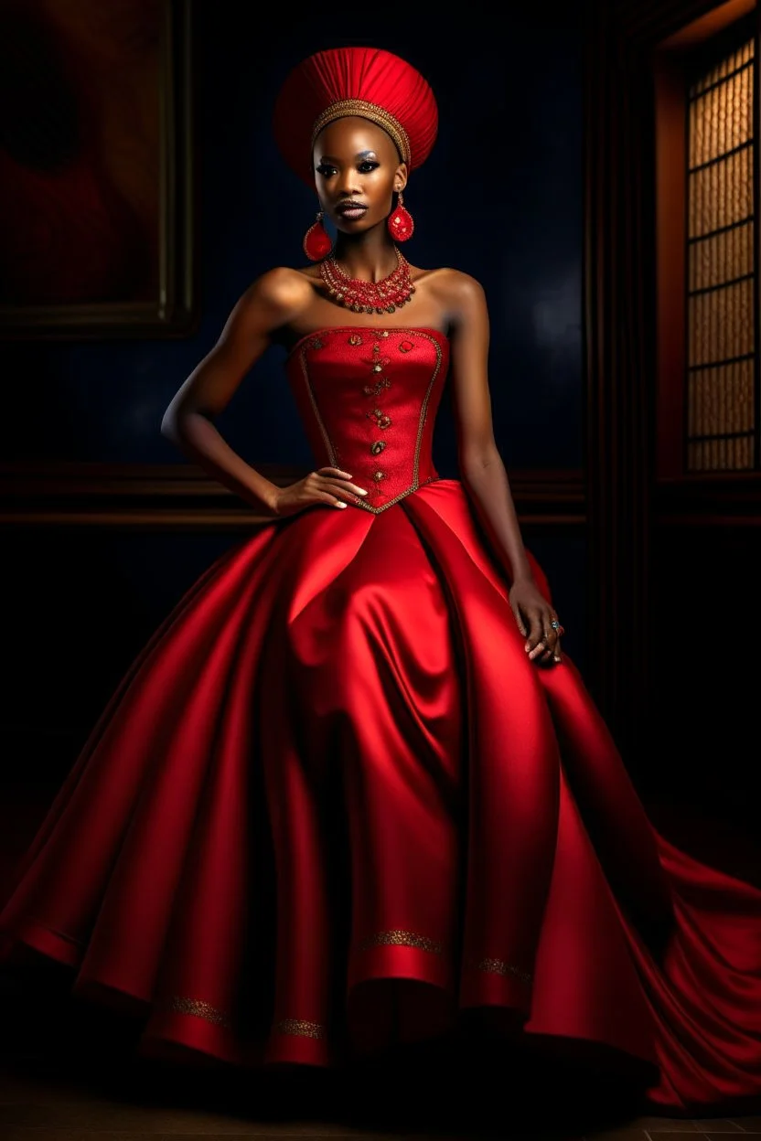 "A regal ball gown with a full red satin ..." | @ess on Stablecog