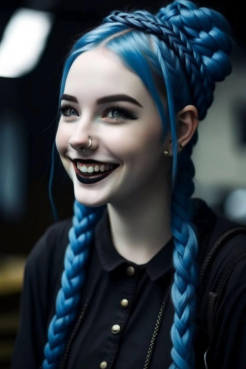"Pale girl, braided pigtails, dark makeup..." | @Menine on Stablecog