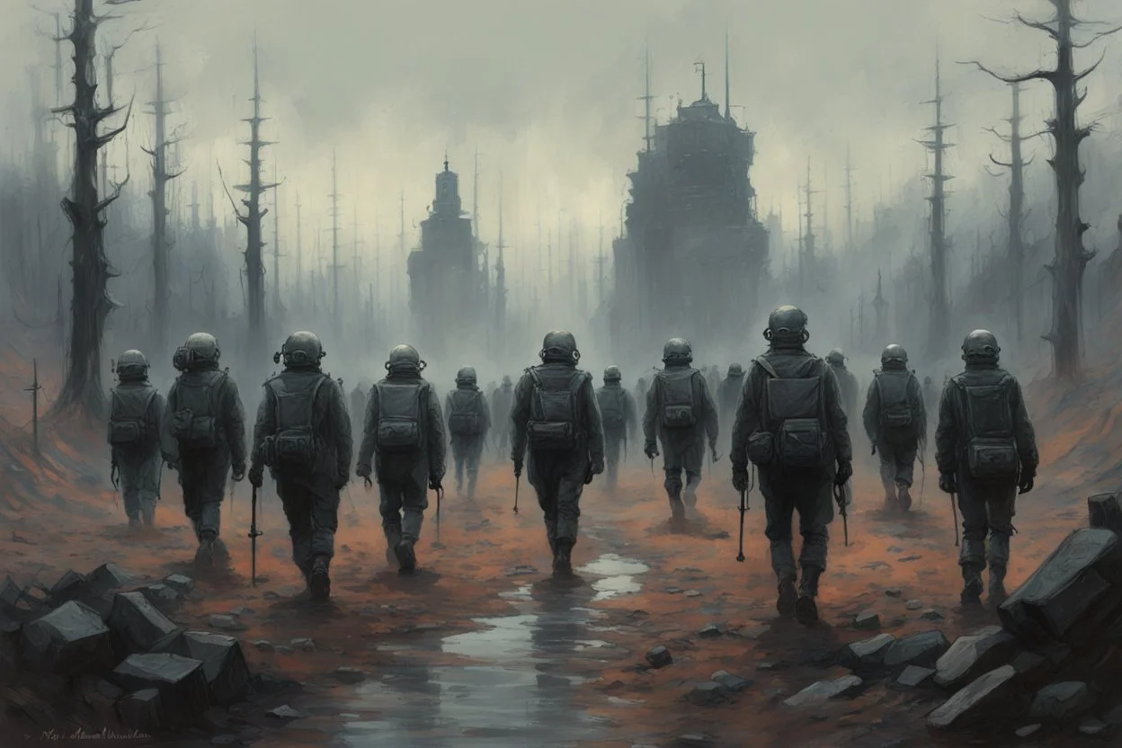 Marching machine soldiers, creepy landscape, techn... | Gallery