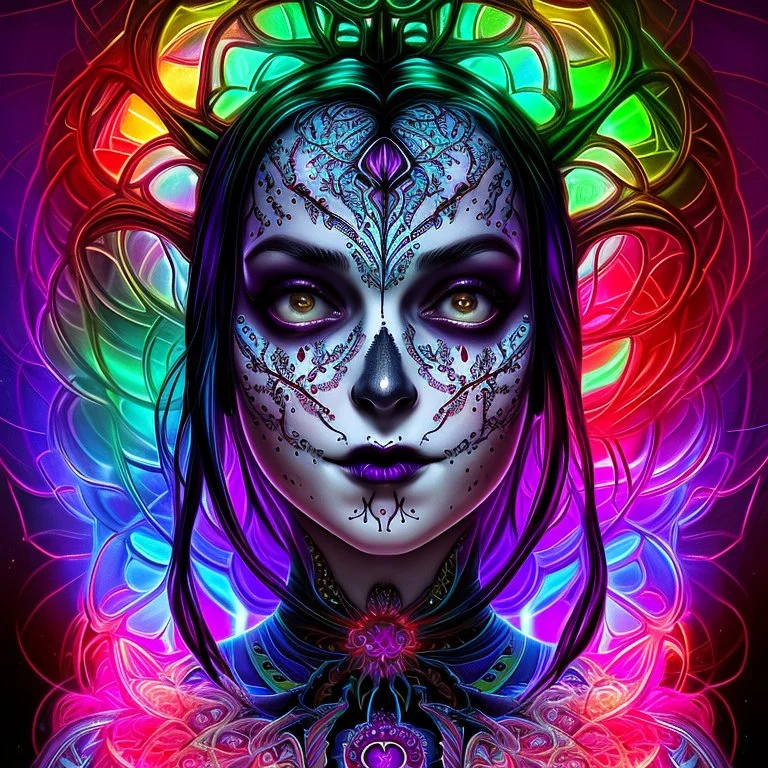 A vivid fractal mandala look Wednesday Addams face... | Gallery