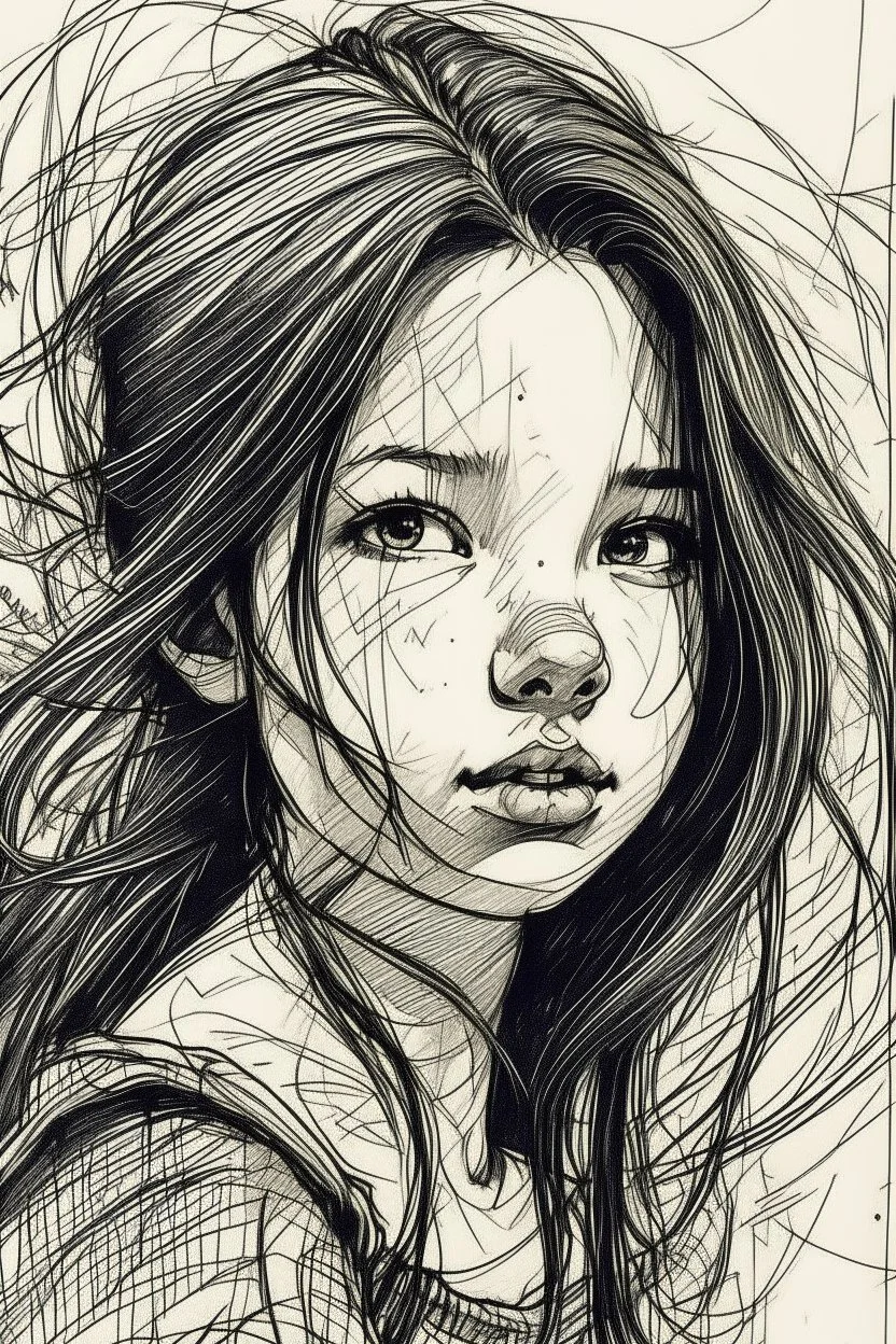 Amazing drawing of a girl with scribbles | Gallery