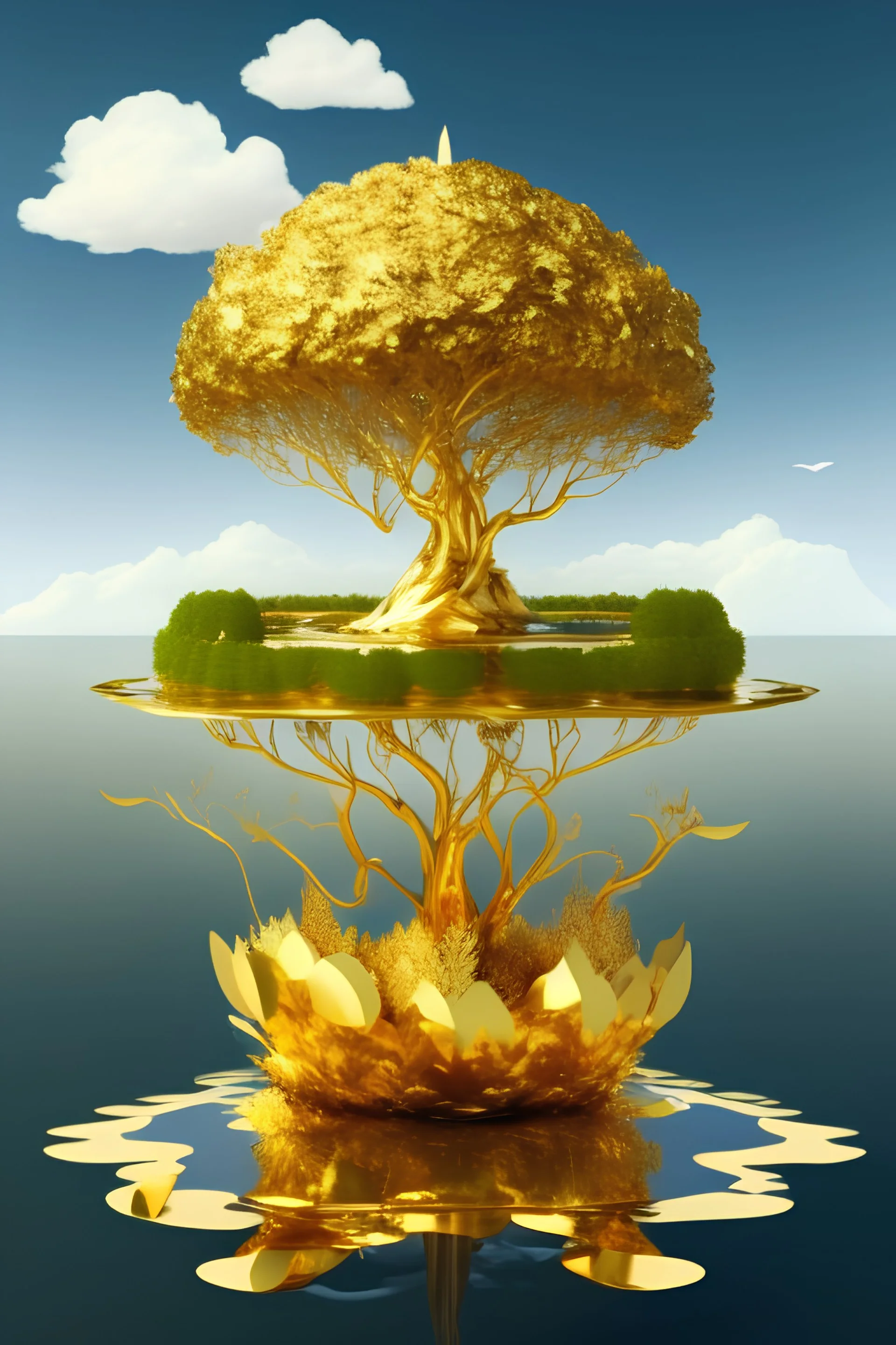 "big floating island with a giant gold..." | Gallery | Stablecog