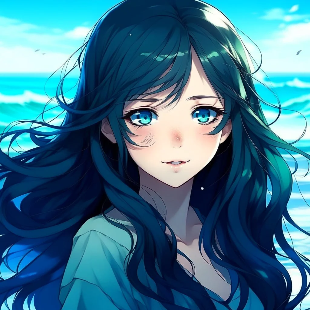 Teenage girl, long wavy black hair, ocean blue eye... | Gallery