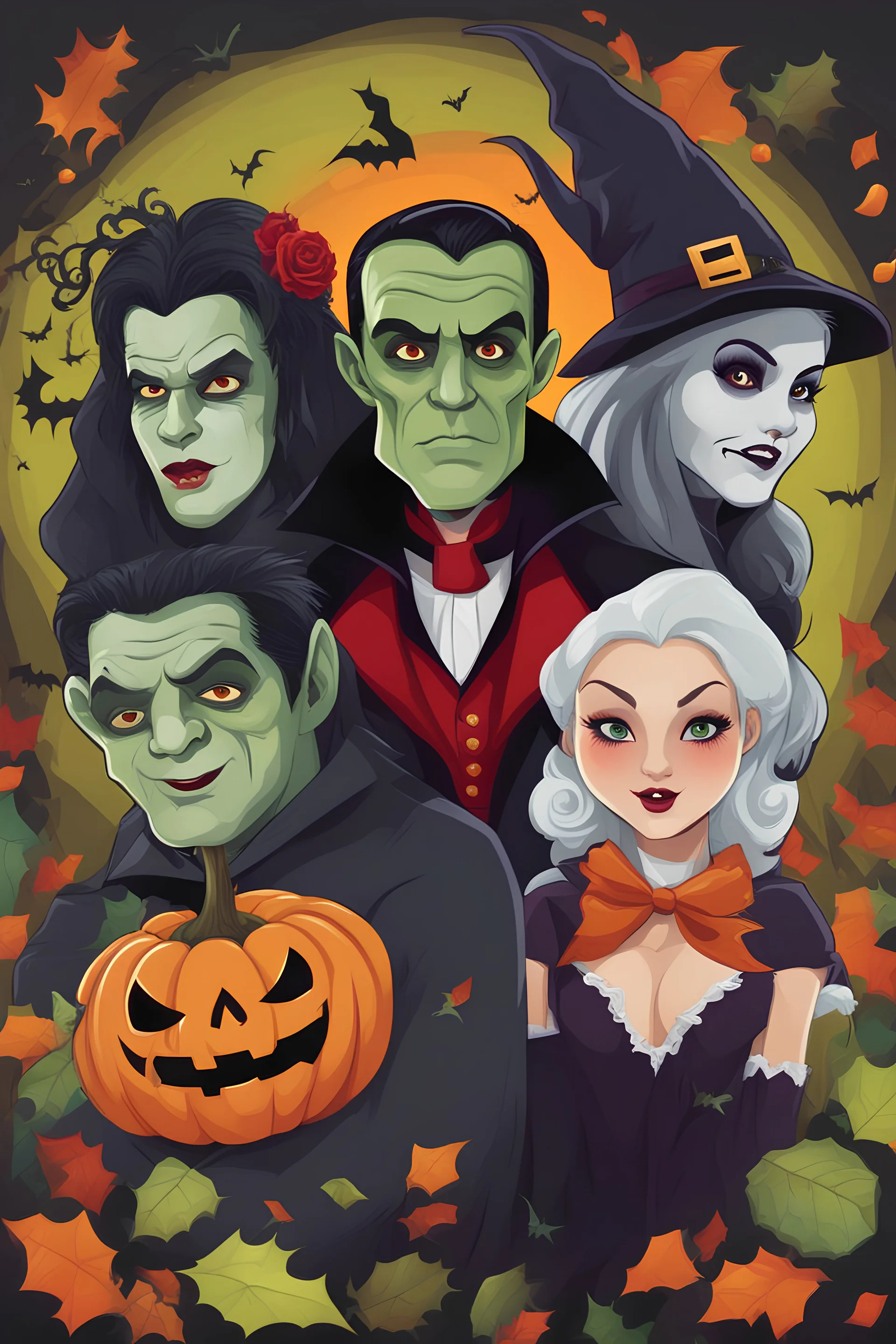 "a vampire, Frankenstein and witch in ..." | Gallery | Stablecog