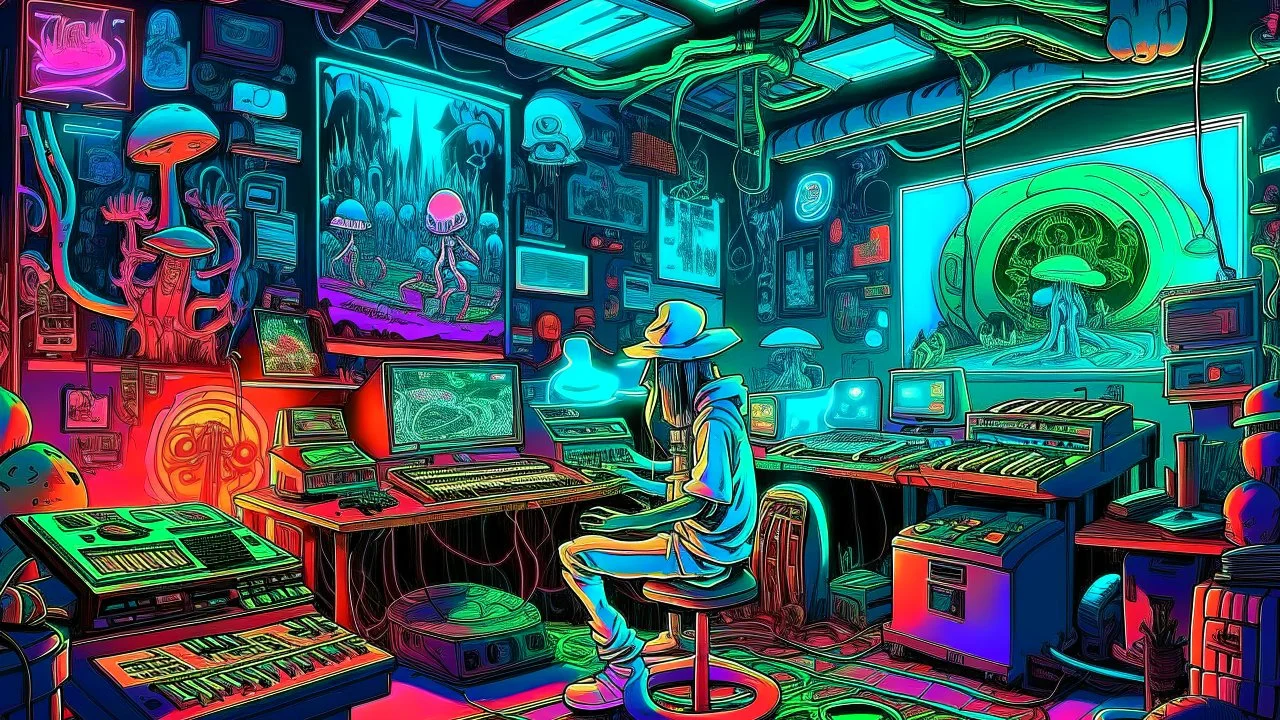 "a detailed cartoon neon blacklight psych..." | @monkey7654321 on Stablecog