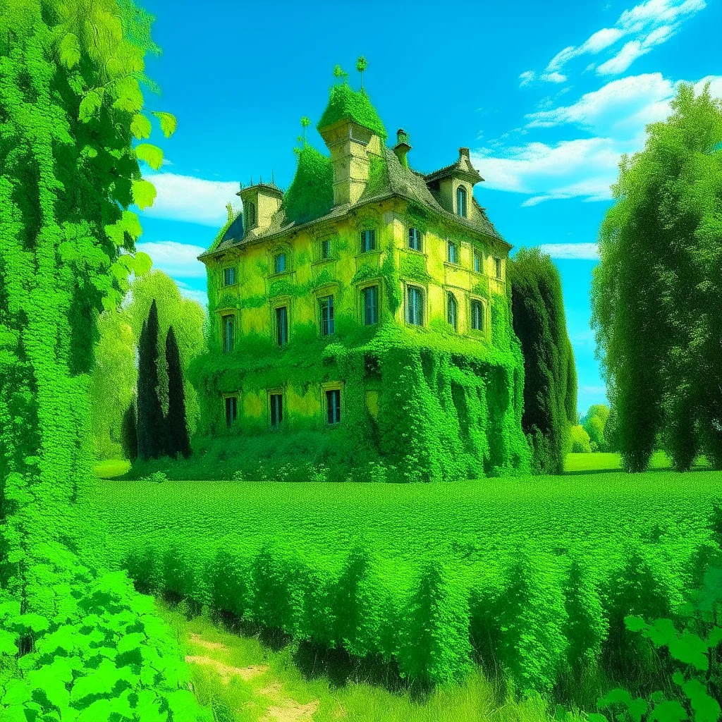 "A lime green castle in a field covered i..." | @MonsterKing on Stablecog
