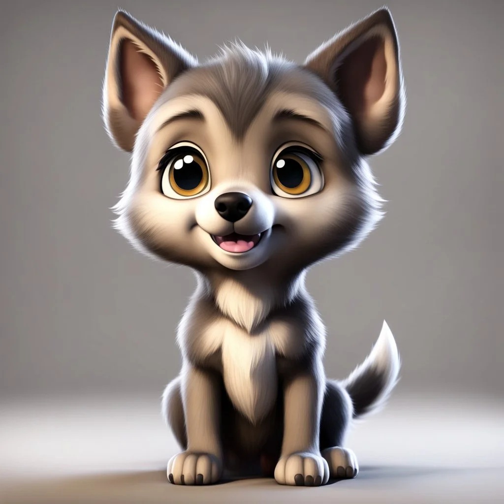 Create a 3d image of a cute cartoon wolf cub | Gallery