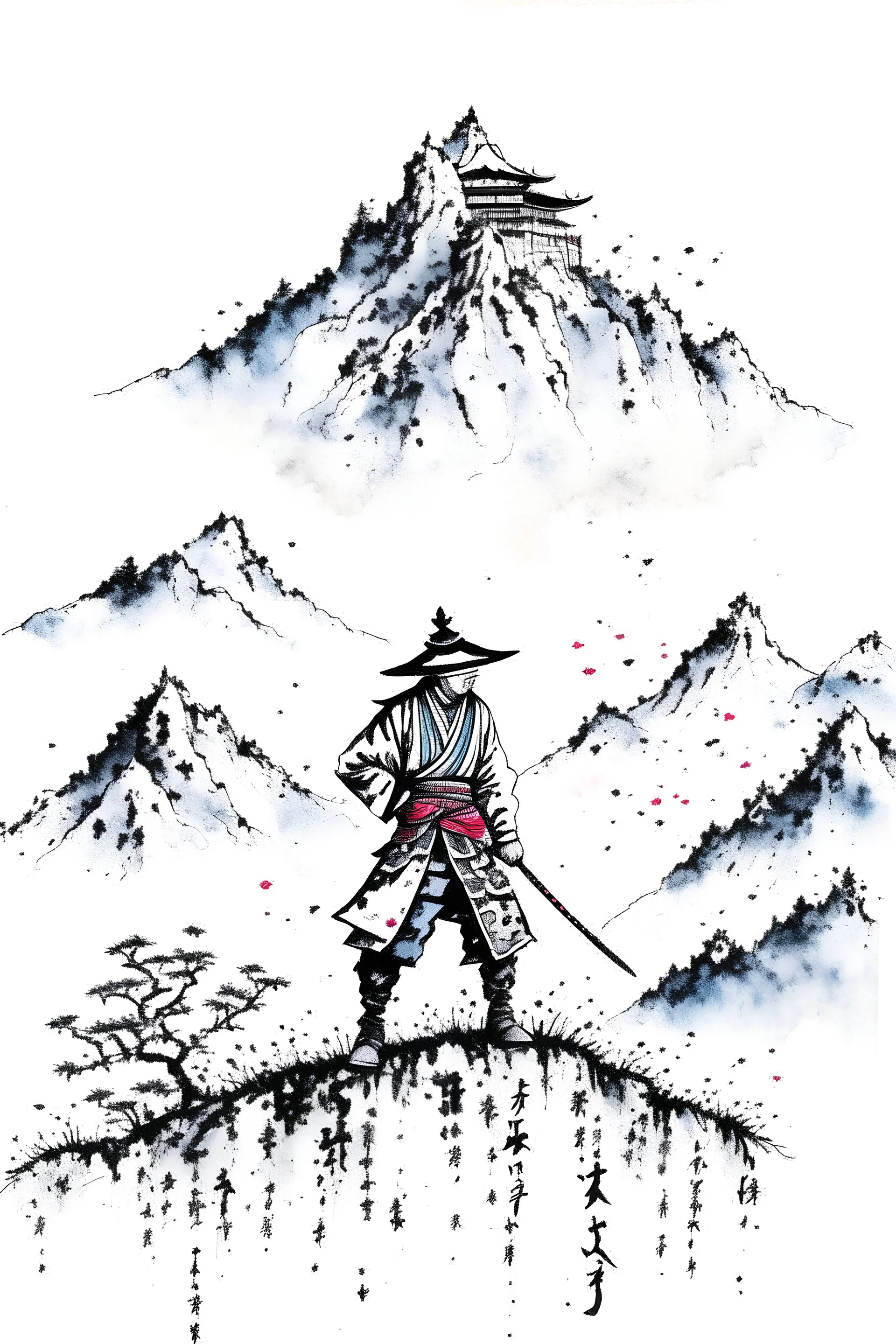 "A samurai rice paper spashes of ink h..." | Gallery | Stablecog