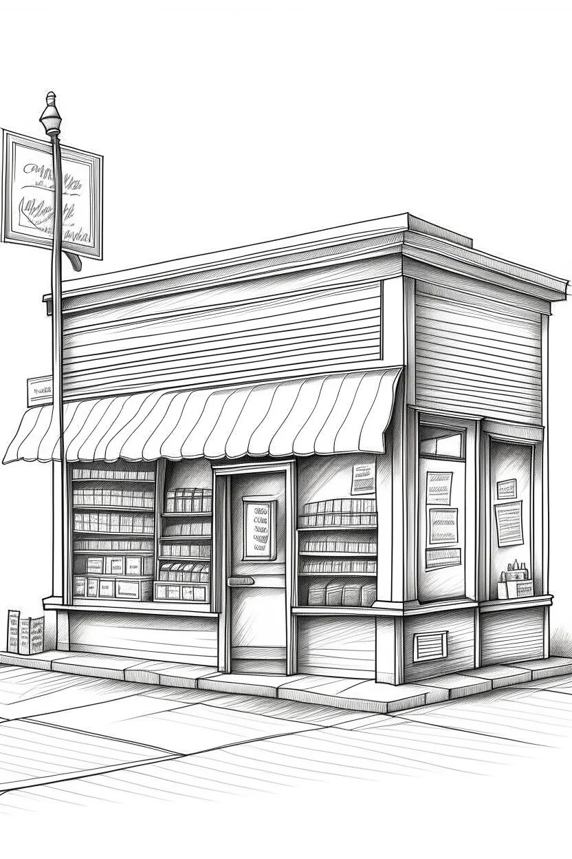 Dessin facile de petit magasin au crayon de papier | Gallery