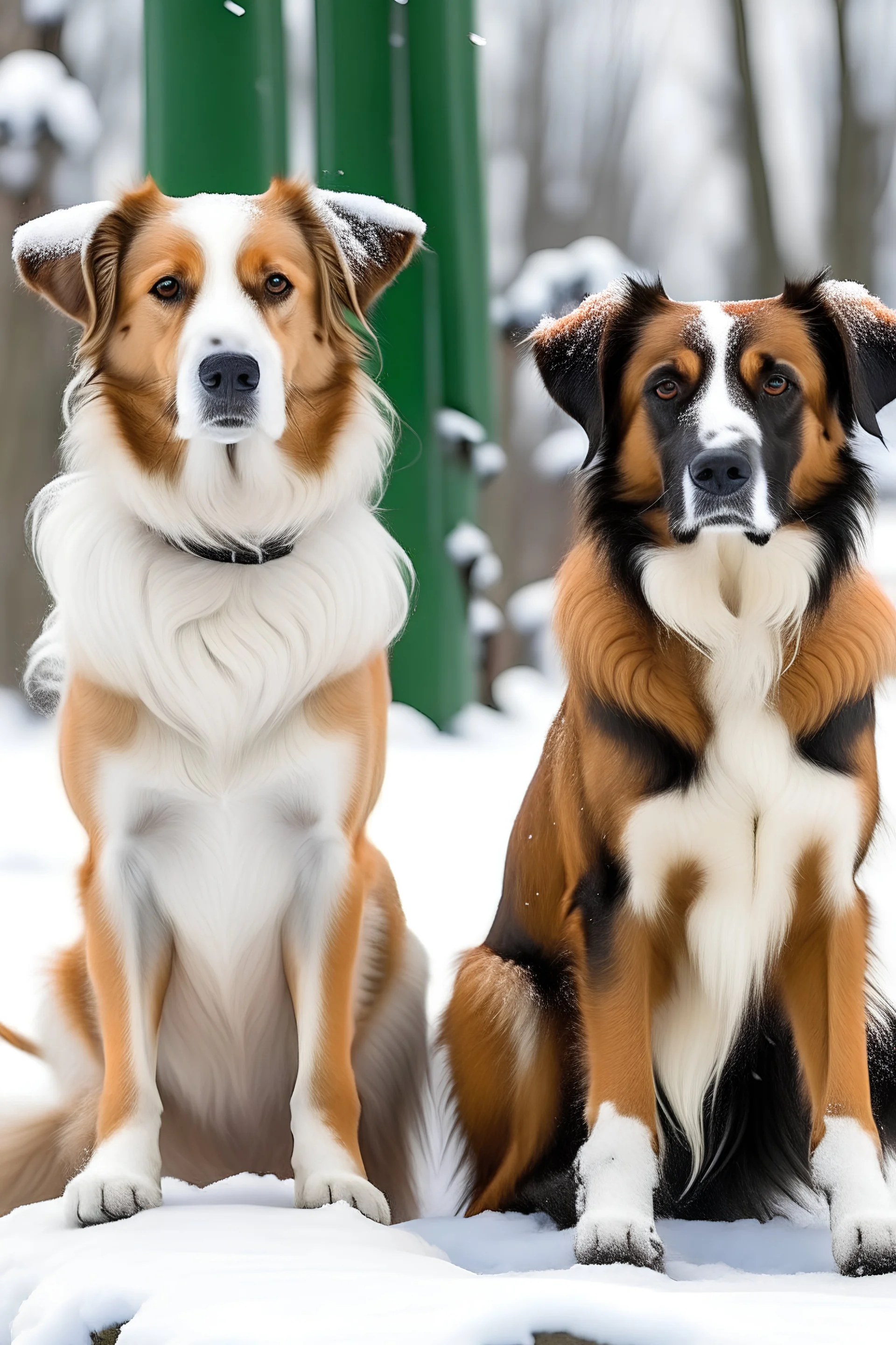 Two dogs siting on the show winter | Gallery
