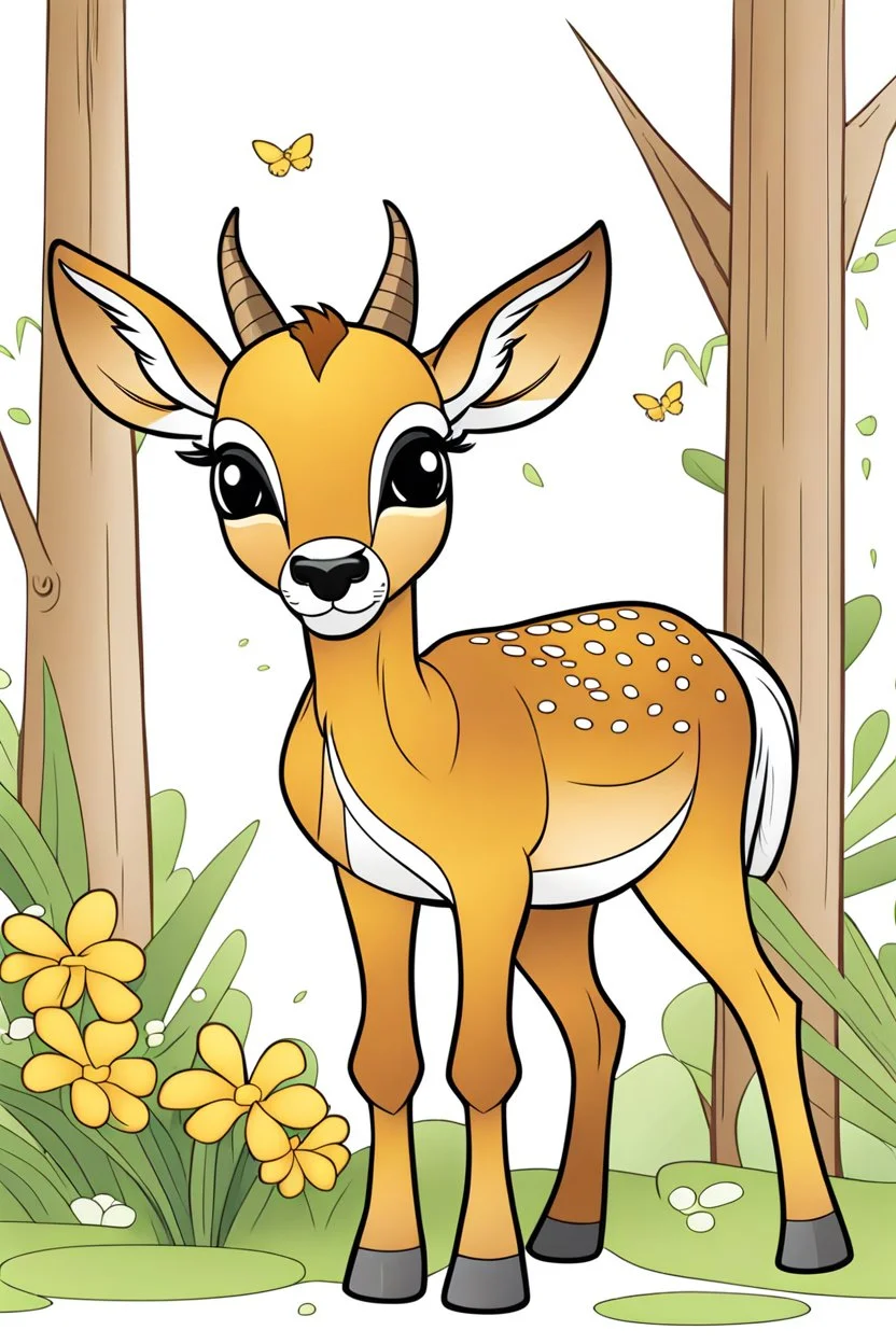 Coloring page of a cute kawaii impala, cartoon sty... | Gallery