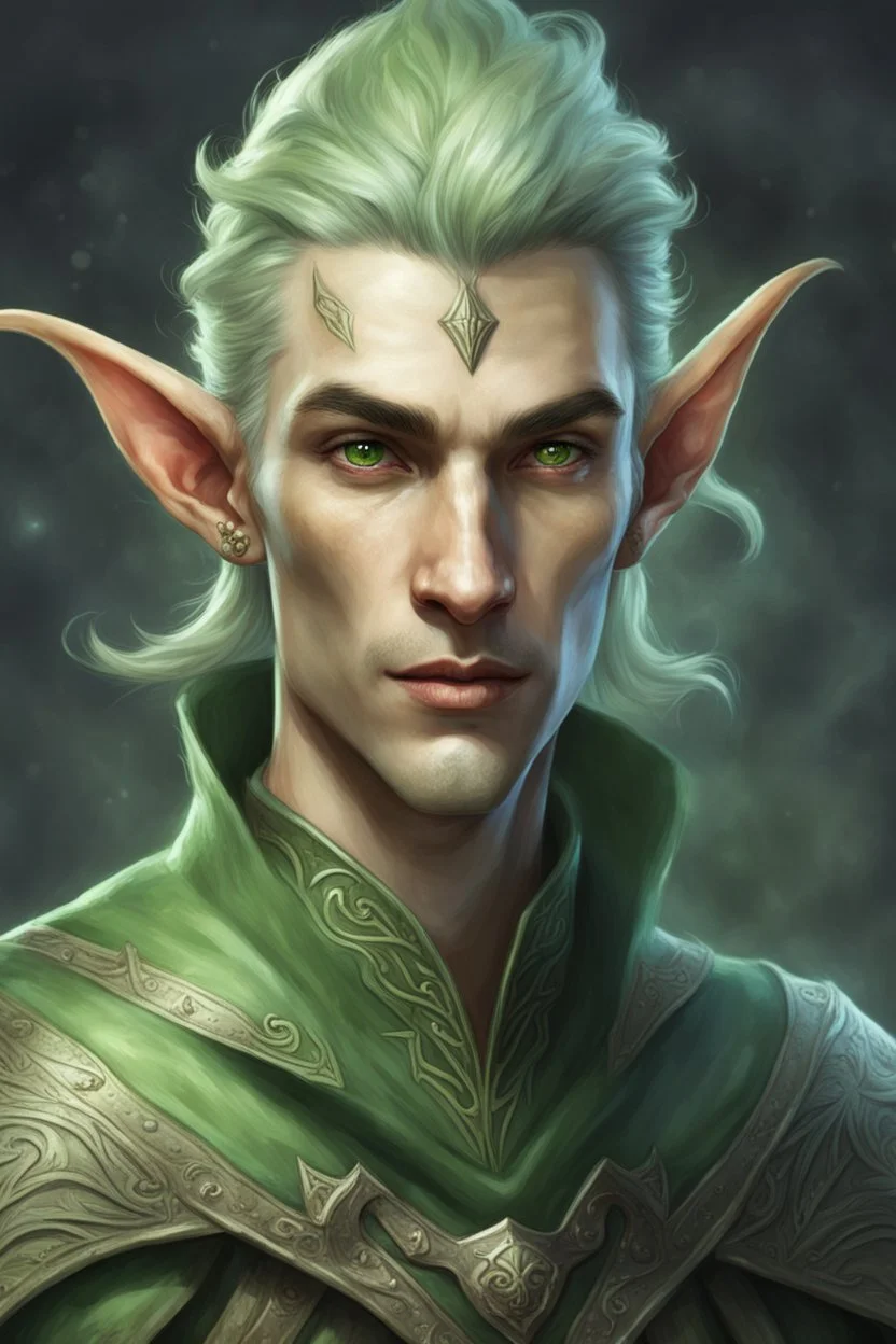 Portrait of a light green elf sorcerer male | Gallery
