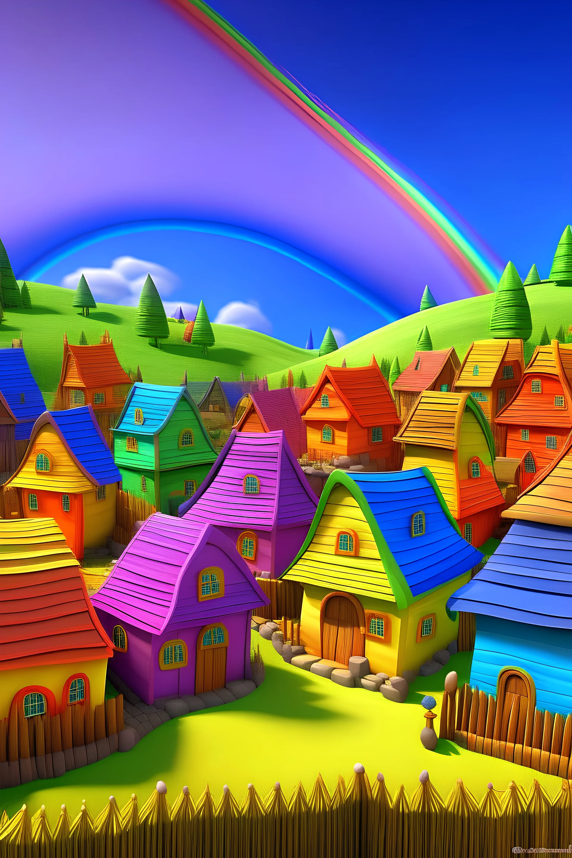 "3D art village and rainbow" | Gallery | Stablecog
