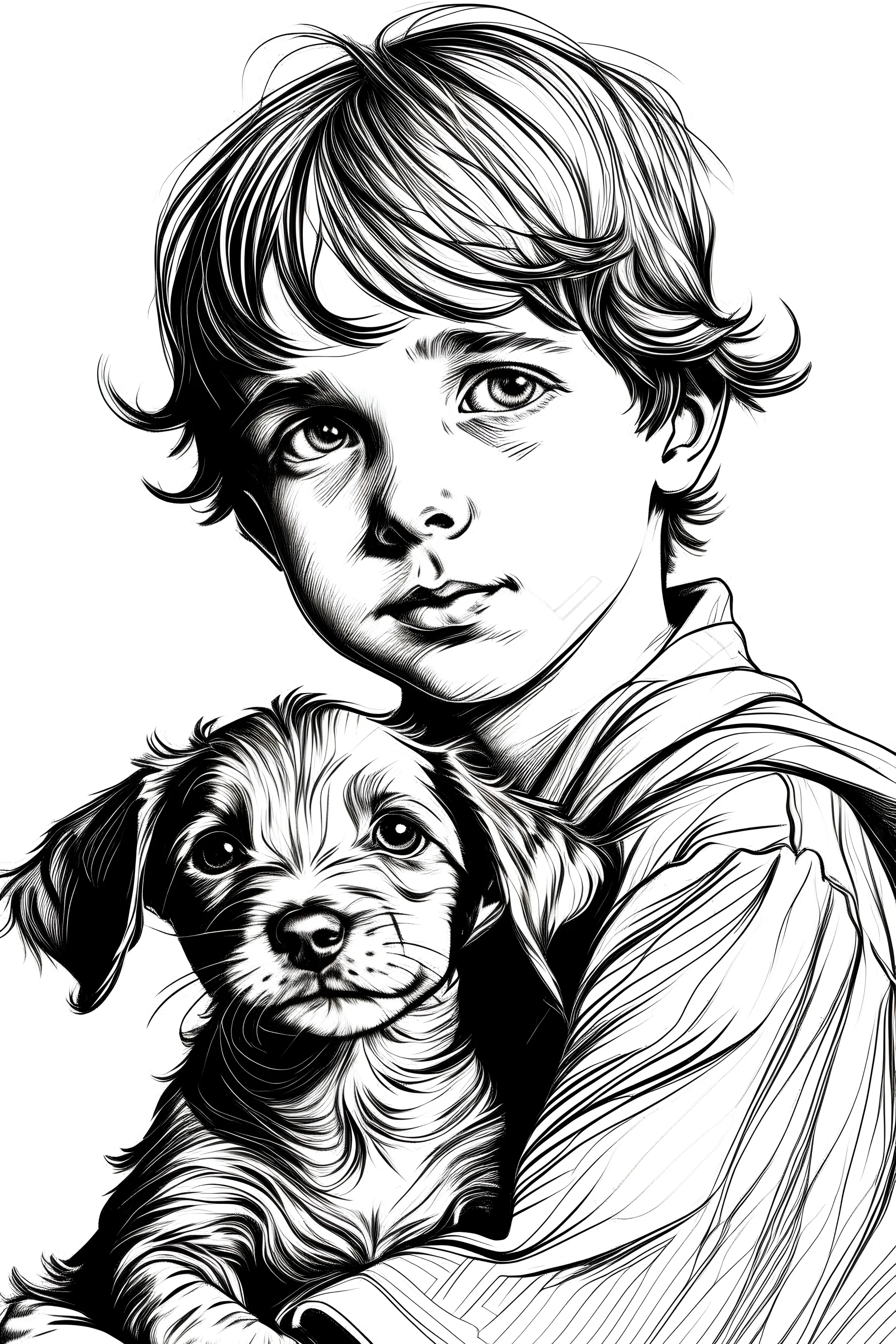 "portret de copil cu un catel sketch i..." | Gallery | Stablecog