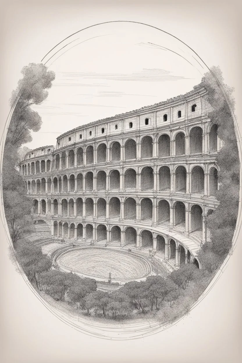 A fine line sketch drawing of the coliseum from Ro... | Gallery