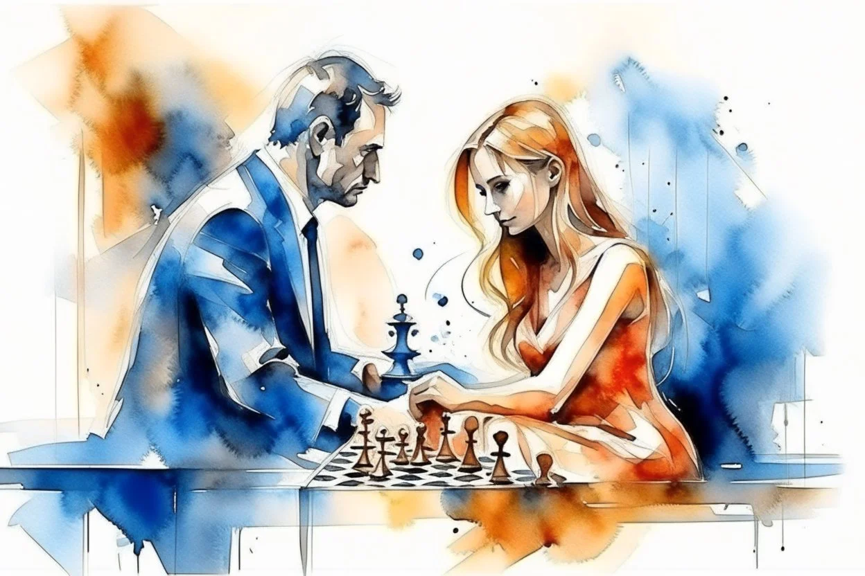 "a woman and man playing chess abstract w..." | @Mudart on Stablecog
