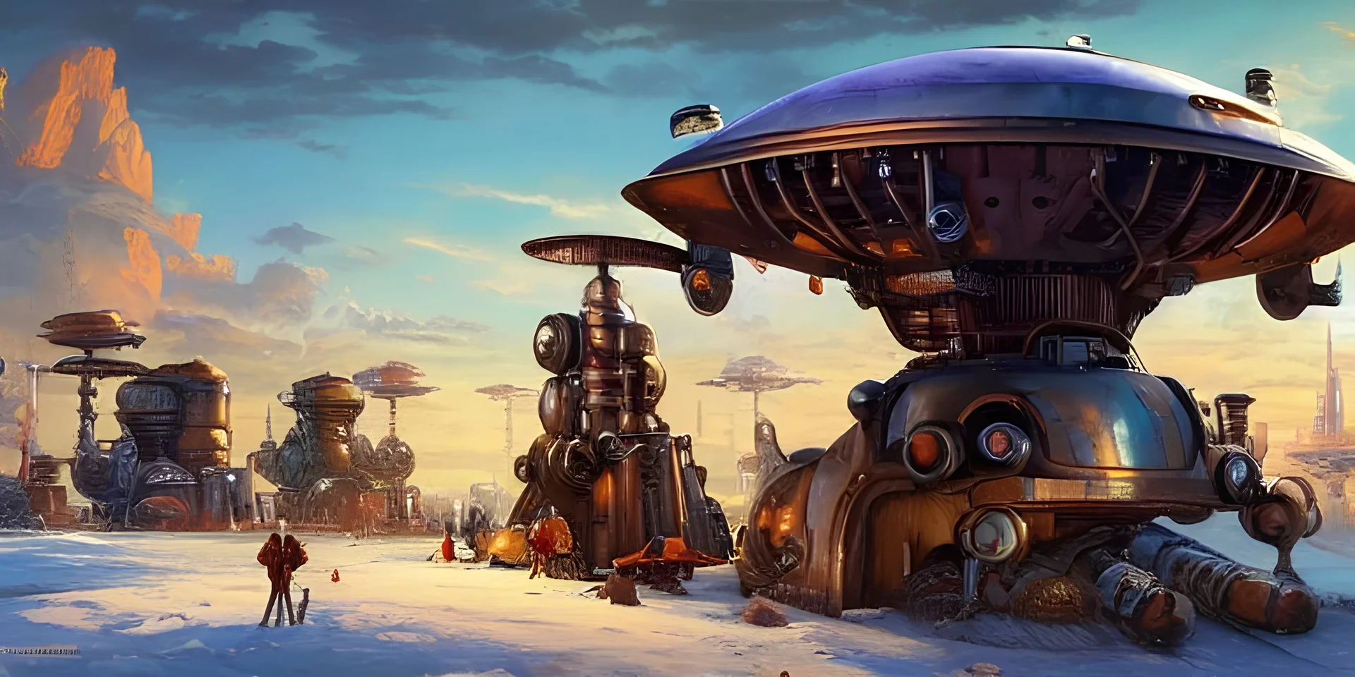 "frozen Steampunk UFO machine, massive..." | Gallery | Stablecog