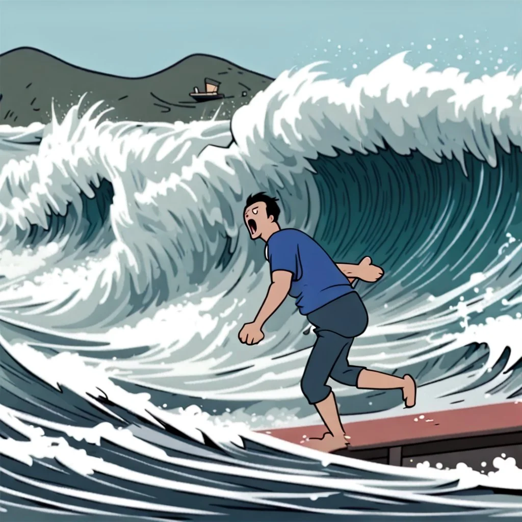 "guy getting hit by tsunami animated" | @Gorri on Stablecog