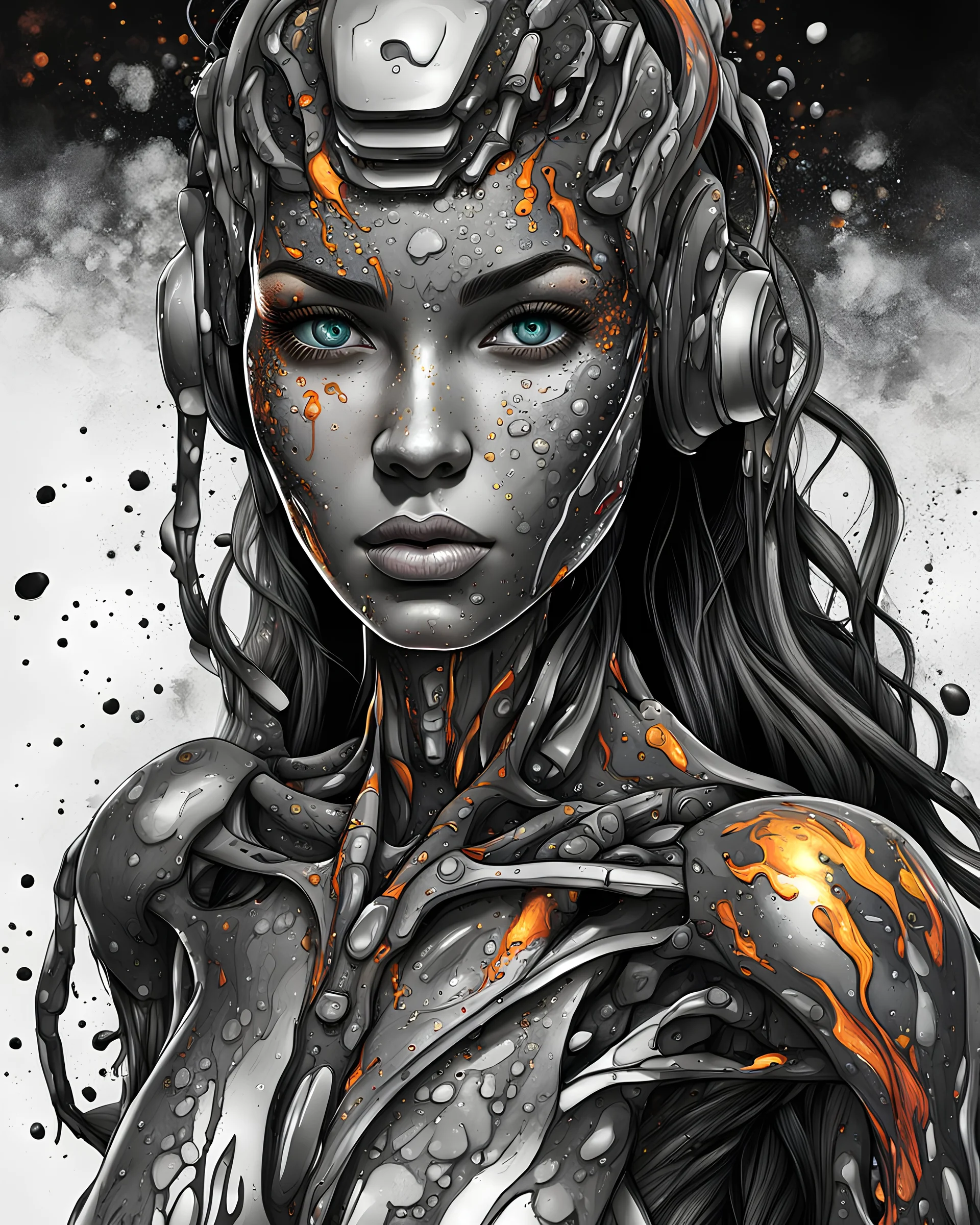 "Cyborg girl, Line Art, Black Backgrou..." | Gallery | Stablecog