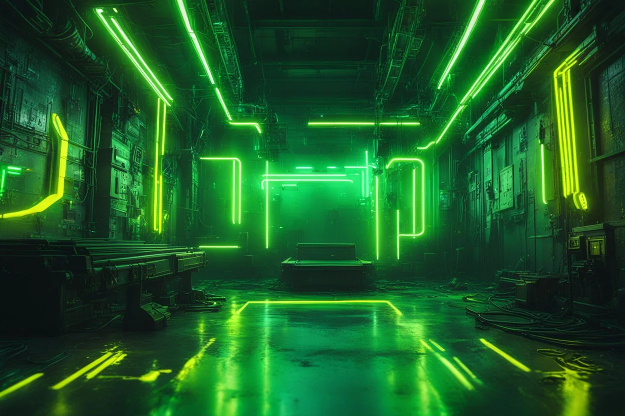 Cyberpunk empty backdrop, green neon, yellow neon ... | Gallery