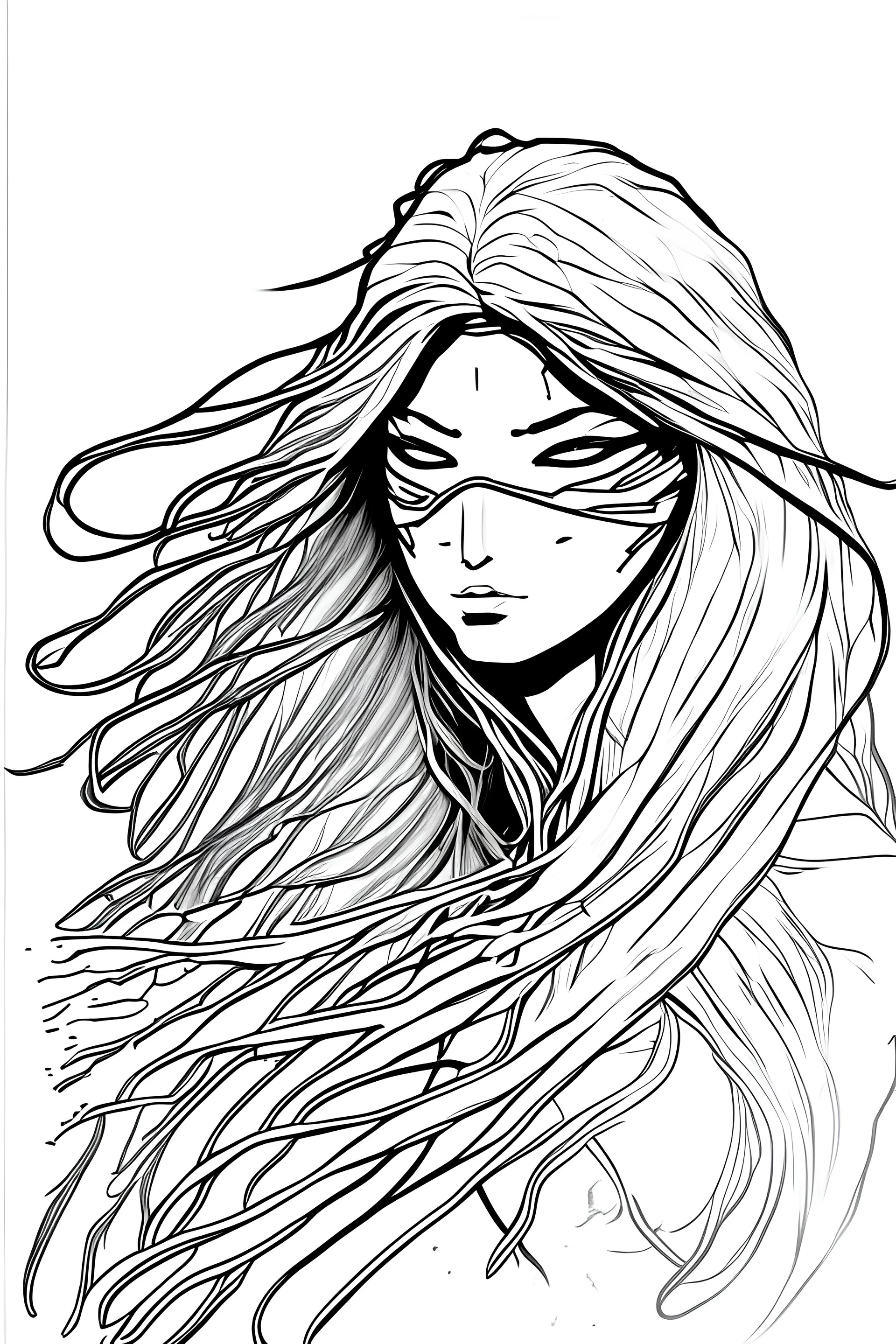 Outline art of a girl in mask long hair | Gallery