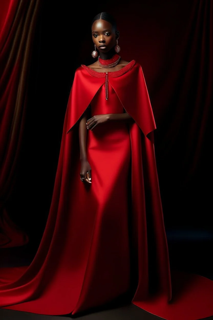 "A floor-length red fitting satin gown ad..." | @ess on Stablecog