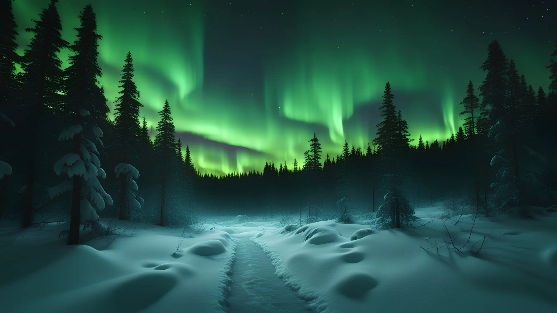 Siberian forest at night,taiga,aurora,8k, volumetr... | @holygun
