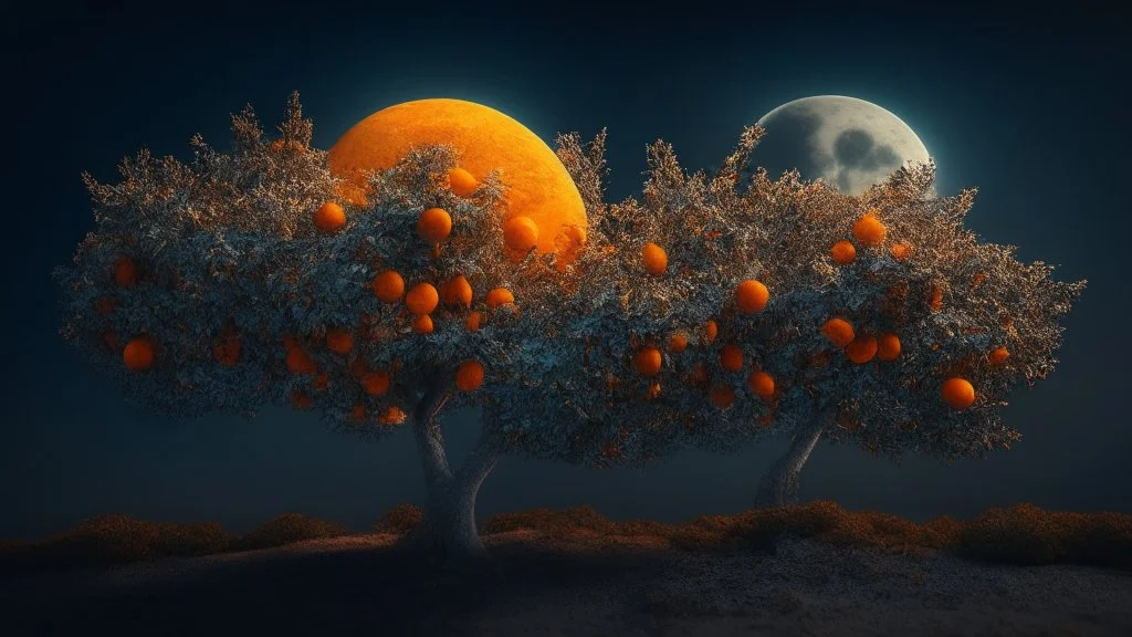 Orange Tree,oranges, CLOUDS,moonlight,photorealist... | @holygun