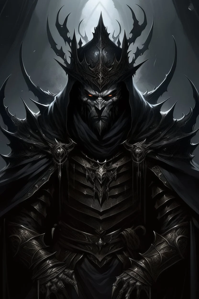 A malevolent king draped in flowing black attire t... | Gallery
