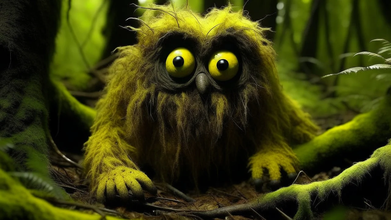 A fearsome shaggy creature with yellow eyes stared... | Gallery