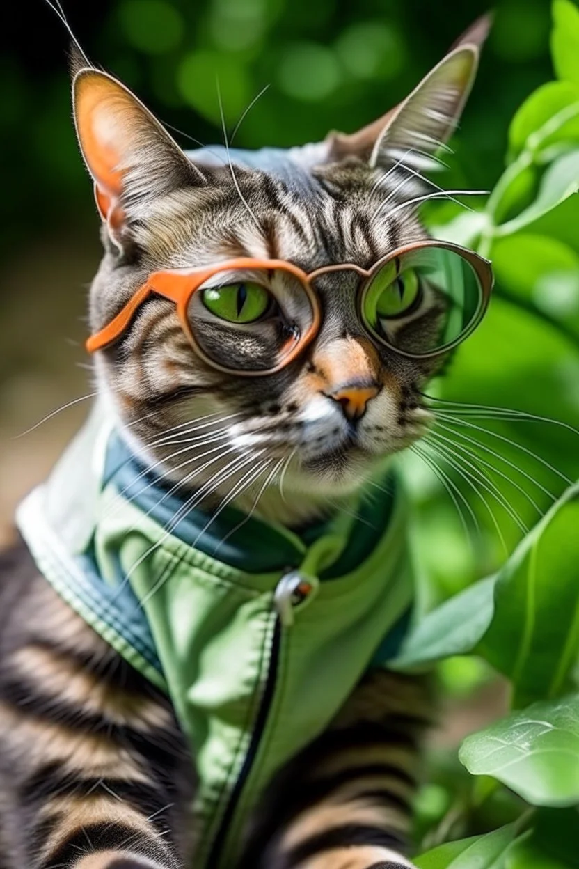 Cat drive bicycle in garden wear glasses | Gallery