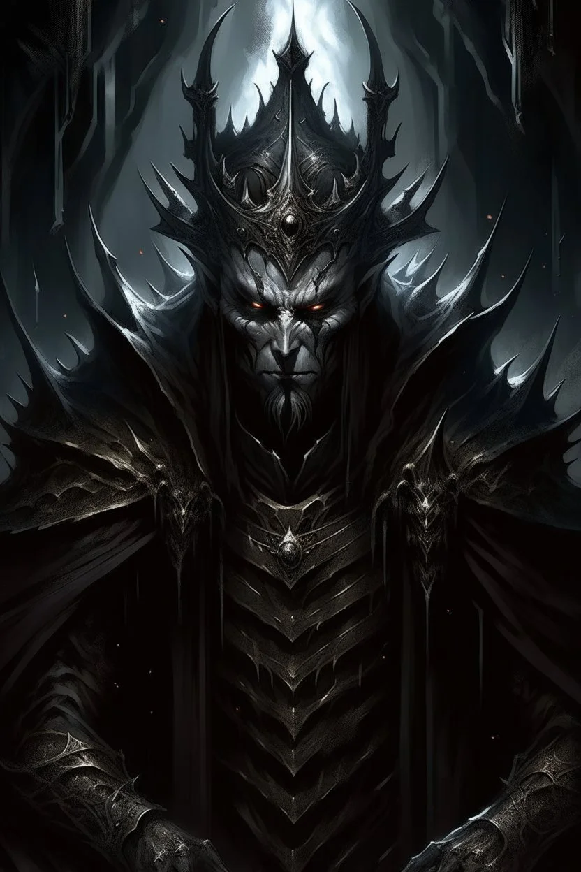 A malevolent king draped in flowing black attire t... | Gallery