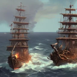 "Two pirate ships fight each other at sea..." | @Vladius on Stablecog
