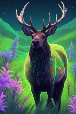 Single magical elk, glowing white antler, dark cha... | Gallery