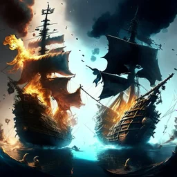 "Two pirate ships fight each other at sea..." | @Vladius on Stablecog