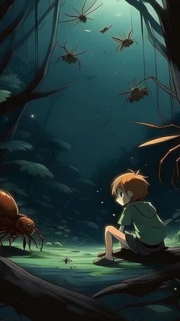 "an anime boy at middle of dark forest" | @laeya on Stablecog