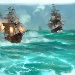"Two pirate ships fight each other at sea..." | @Vladius on Stablecog
