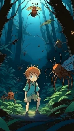 "an anime boy at middle of dark forest" | @laeya on Stablecog