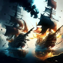 "Two pirate ships fight each other at sea..." | @Vladius on Stablecog
